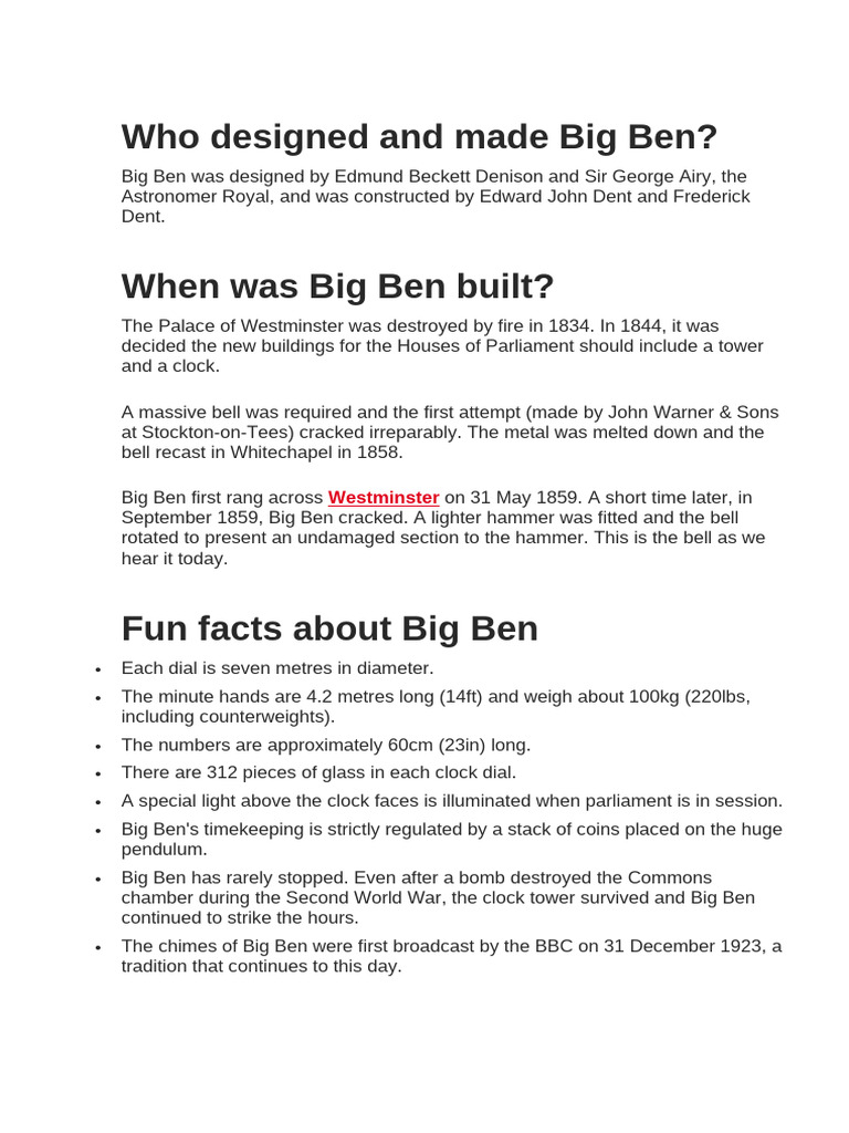 Big Ben: Design, History, and Facts | PDF
