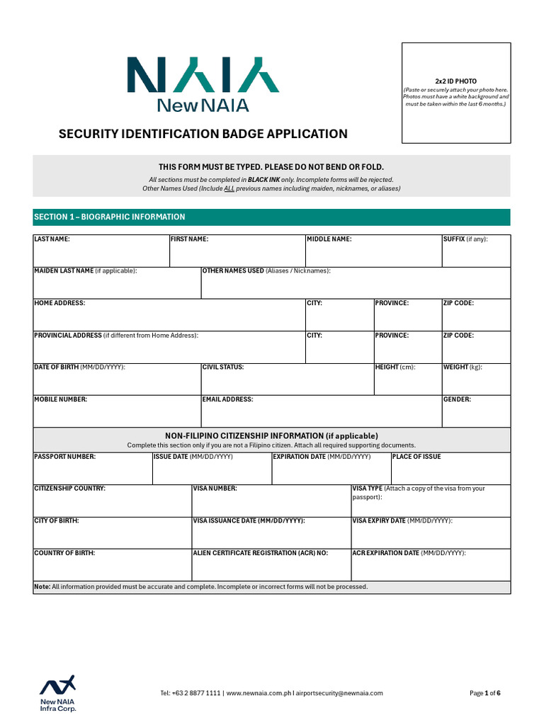 NNIC Security Badge Application Form | PDF | Organized Crime | Justice