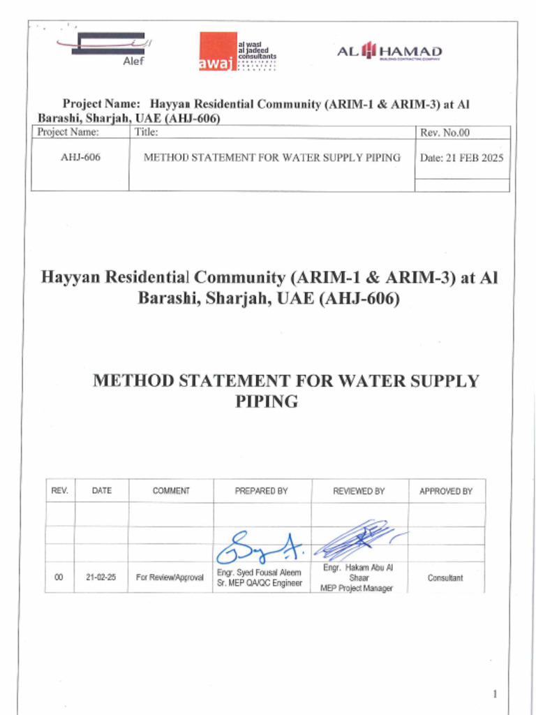 Water Supply Method Statement | PDF