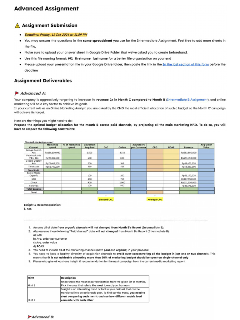 W1 - Measuring Performance & Budget Allocation - FSDM Batch Sep24 (Advance Assignment) | PDF