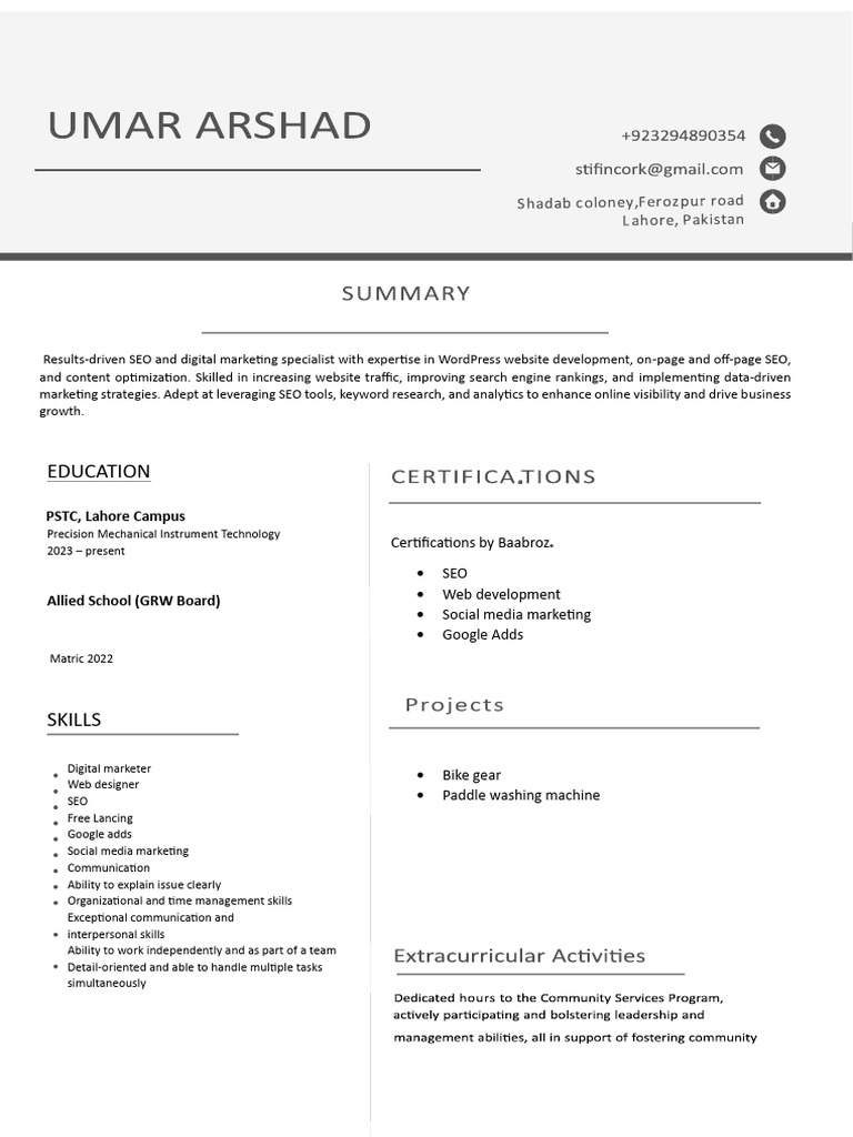 Umar Arshad Resume | PDF
