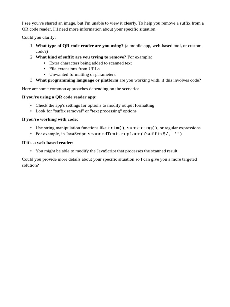 Remove Suffix from QR Code Reader | PDF