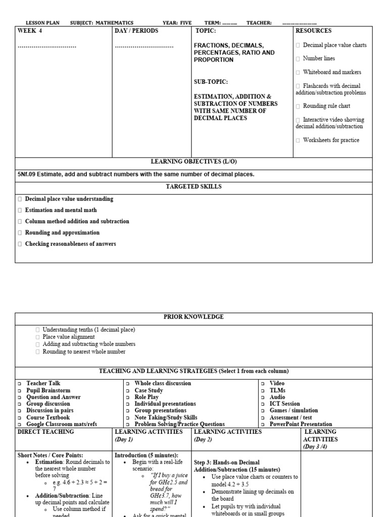 Teaching Decimals: Estimation & Operations | PDF | Lesson Plan ...