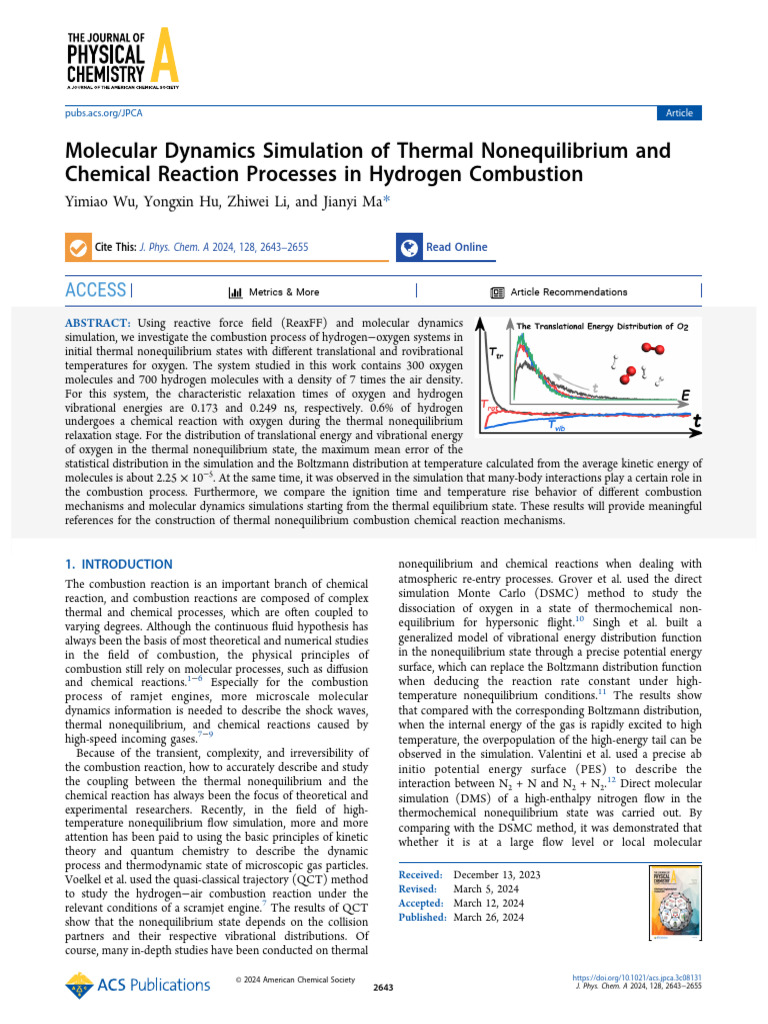 Wu Et Al 2024 Molecular Dynamics Simulation of Thermal Nonequilibrium and Chemical Reaction ...