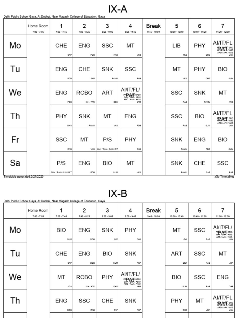 Class IX – Timetable | PDF