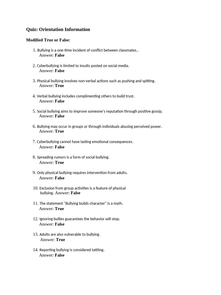 Anti-Bullying Quiz Insights | PDF