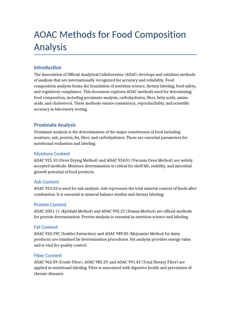 AOAC Methods for Food Composition Analysis | PDF | Dietary Fiber | Diet ...