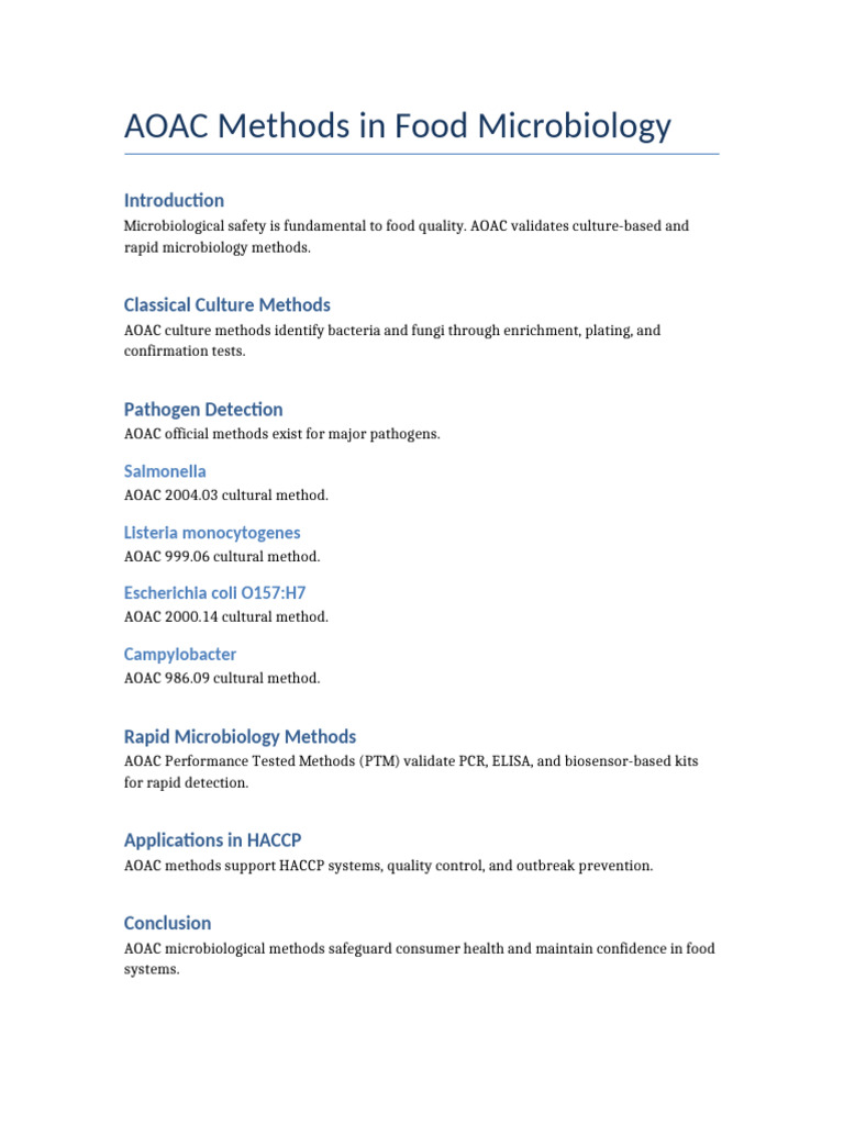 AOAC Methods Food Microbiology | PDF