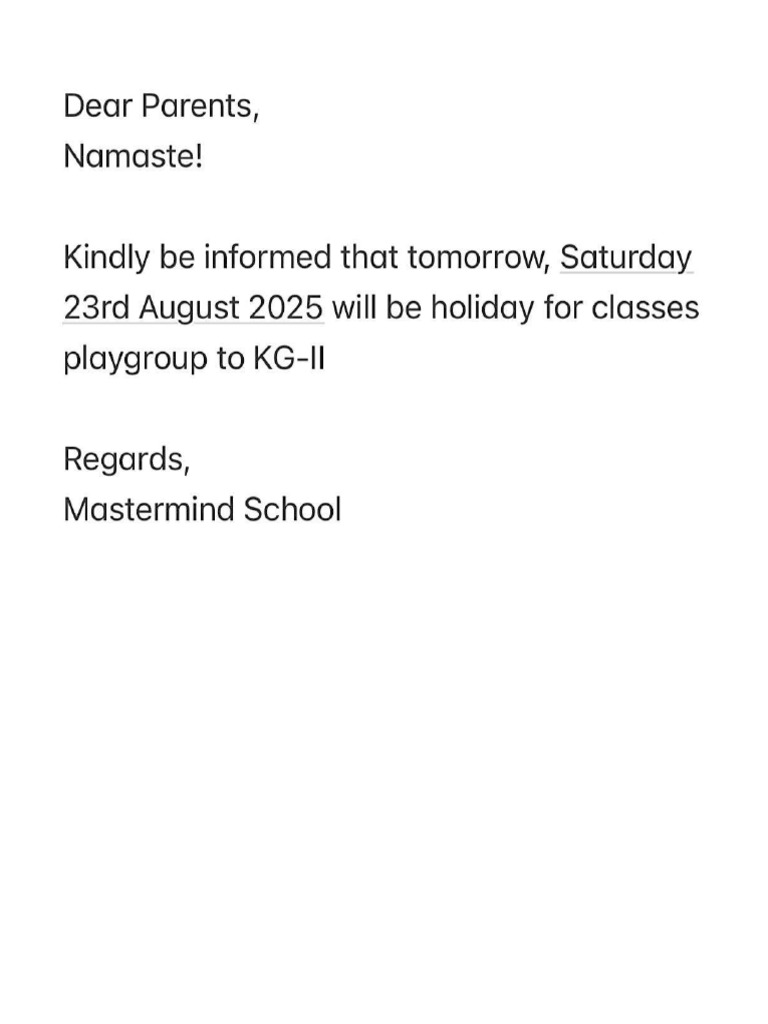Saturday Off - Pre Primary | PDF