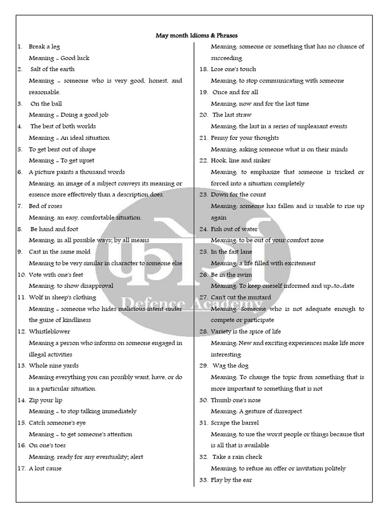 May Idioms and Their Meanings | PDF