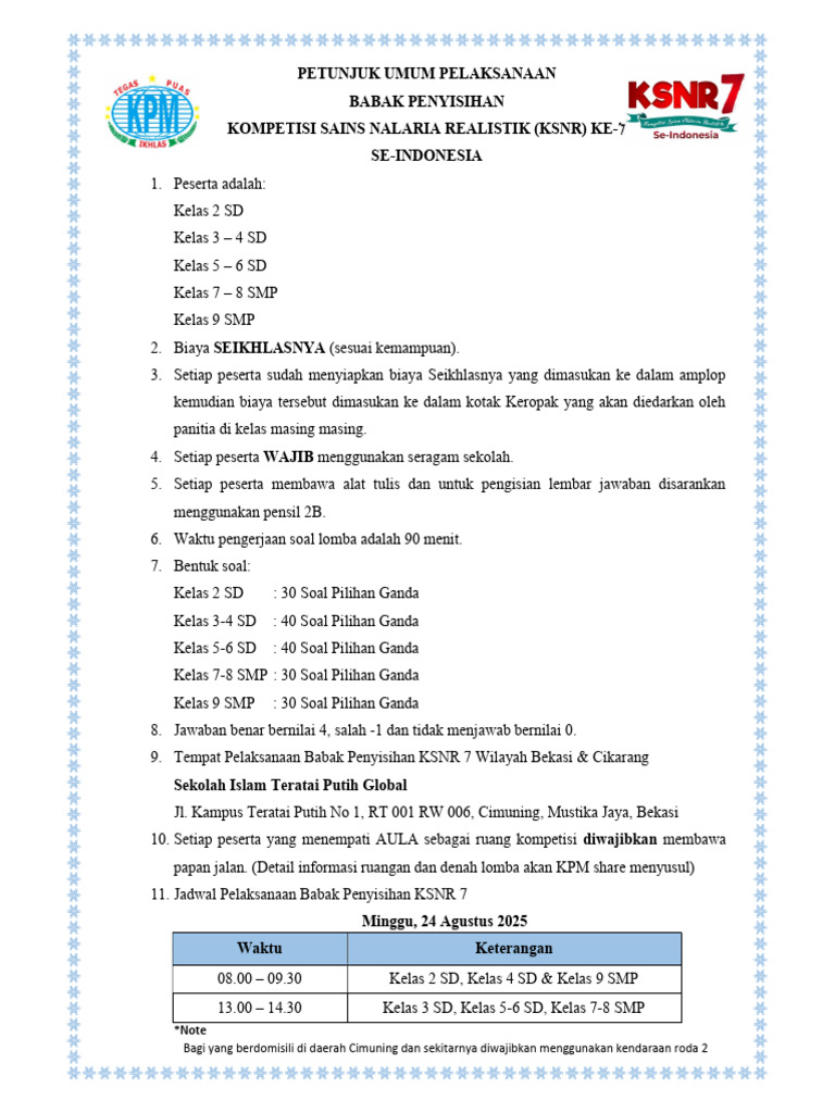Petunjuk Pelaksanaan KSNR 7 Se-Indonesia | PDF