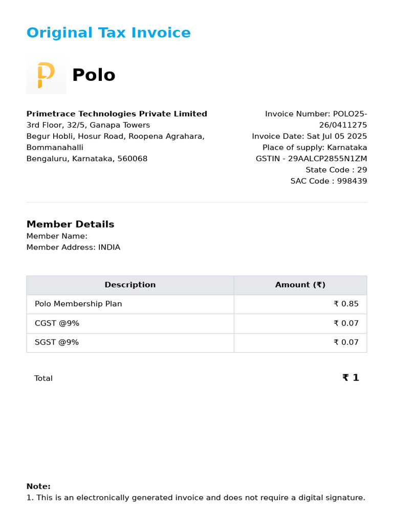 Original Tax Invoice: Member Details | PDF
