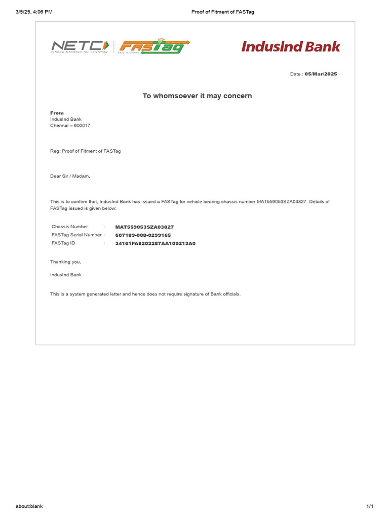 Proof of Fitment of FASTag-1 | PDF