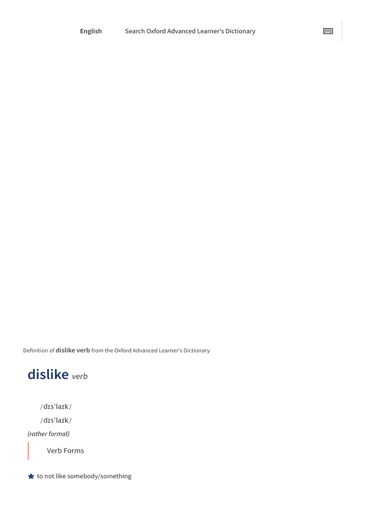 Dislike Verb - Definition, Pictures, Pronunciation and Usage Notes ...