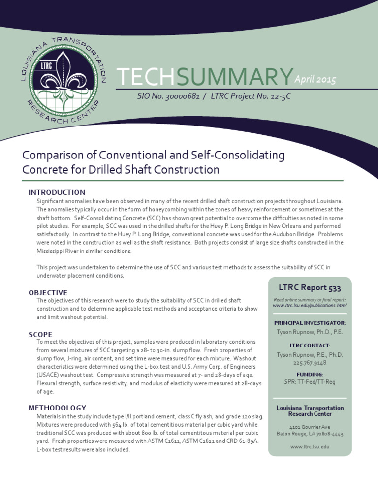 SCC vs Conventional Concrete in Drilled Shafts | PDF | Concrete | Materials
