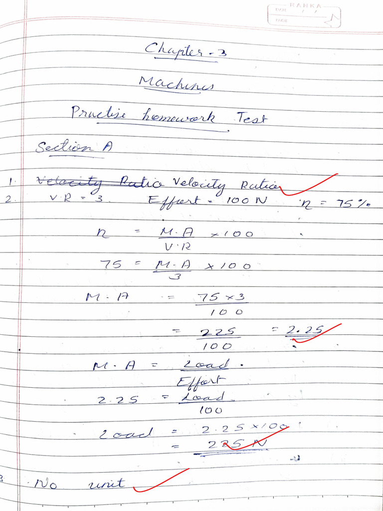 Chapter - 3 Machines Practice Homework Test | PDF
