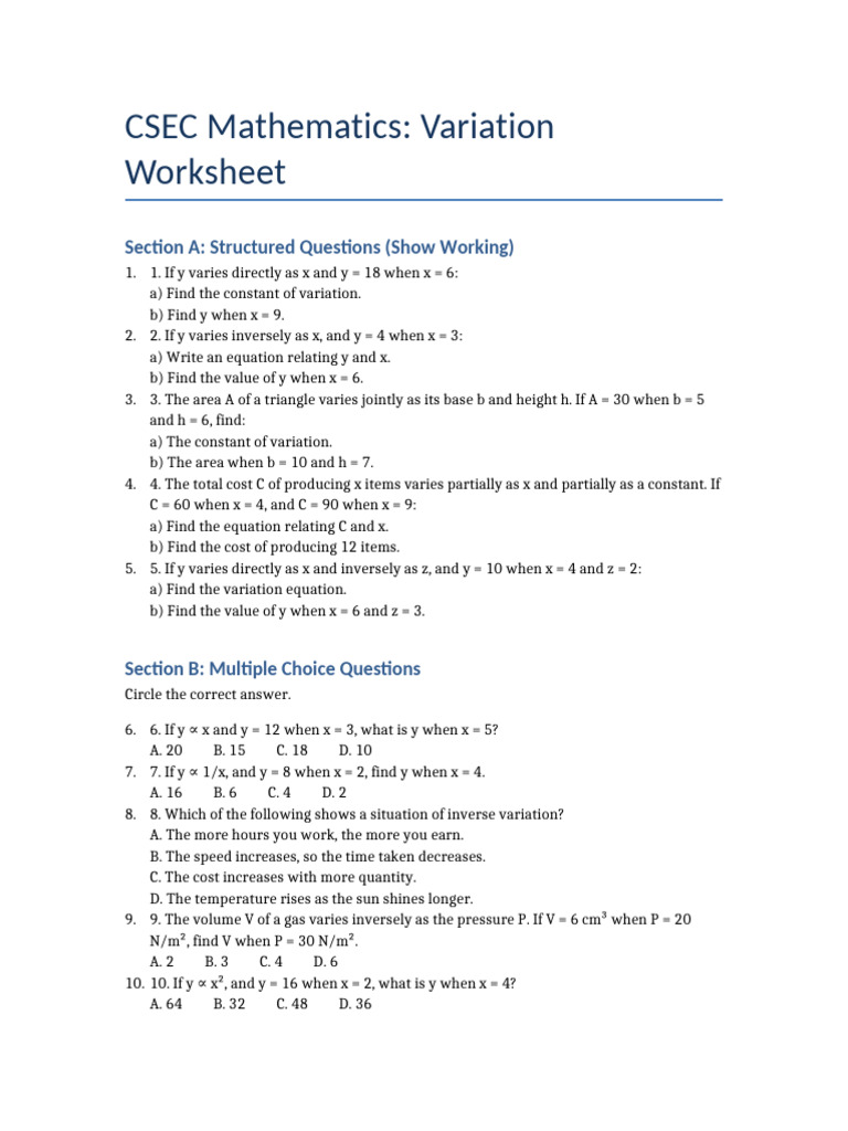 Variation Questions and Solutions | PDF