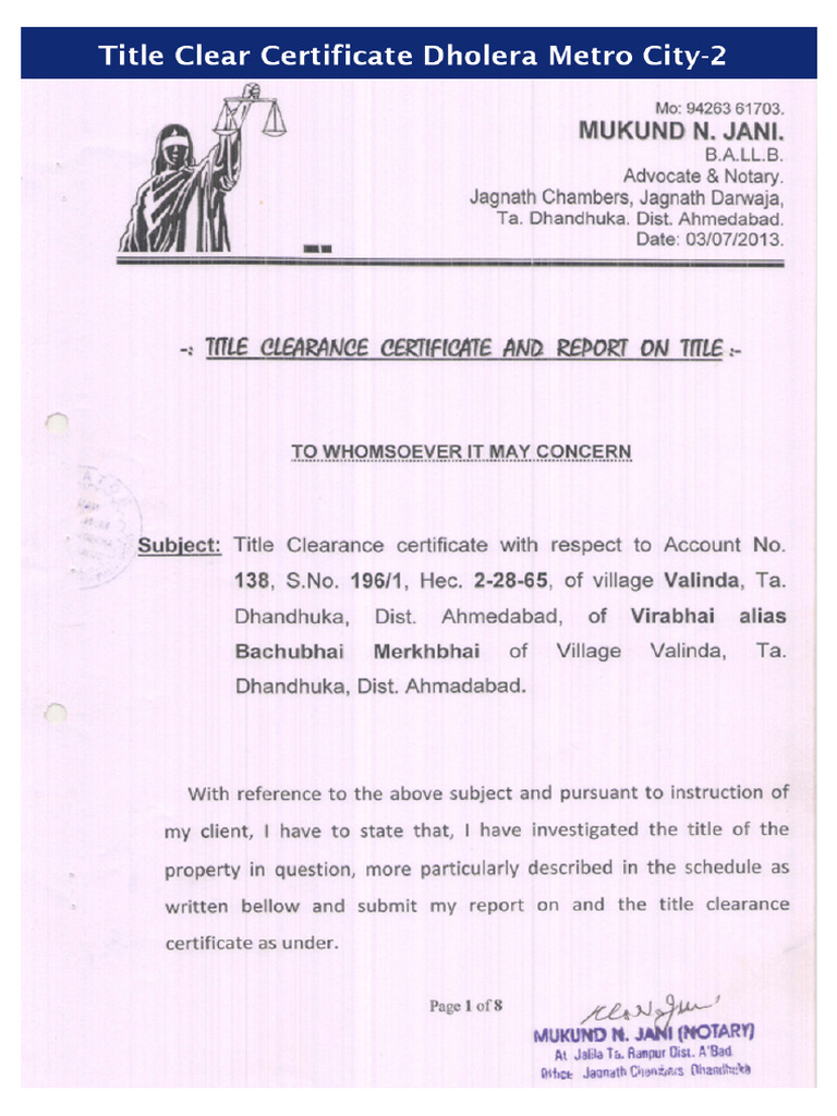 Title Clear Certificate Legal Doc DMC 2 | PDF