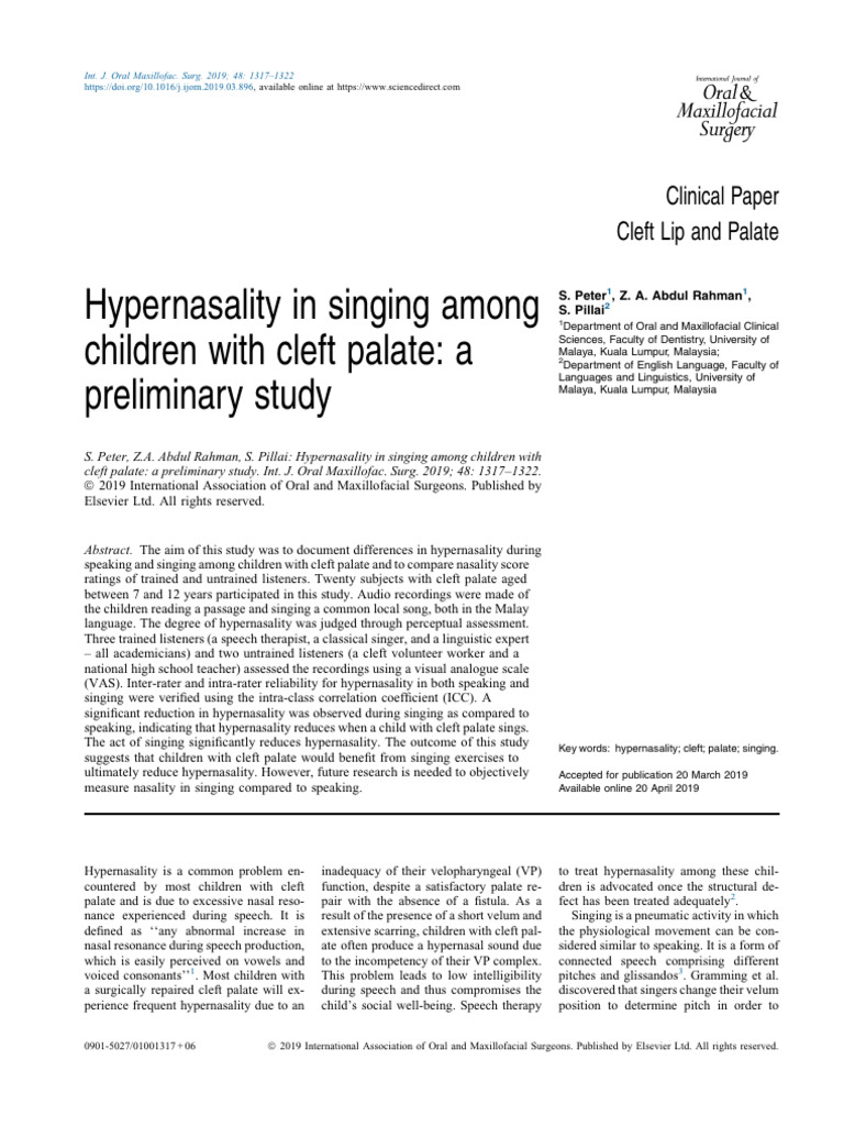 Hypernasality in Singing: Cleft Palate Study | PDF | Human Throat ...