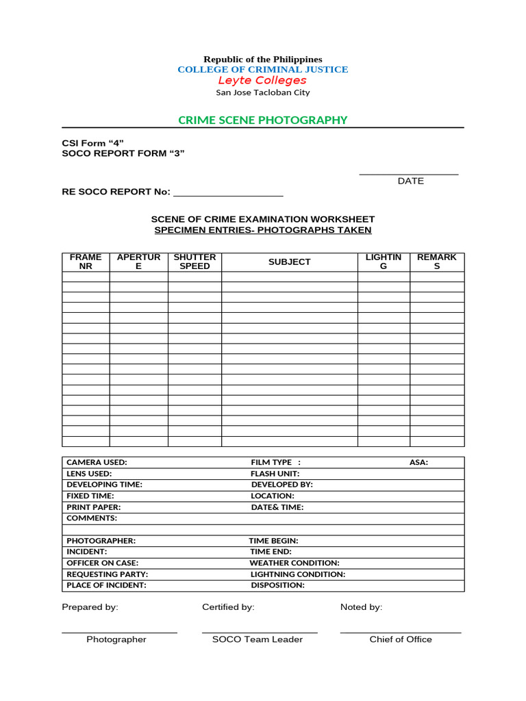 Crime Scene Photography Report Template | PDF