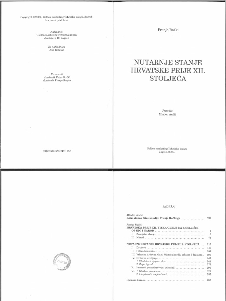 Racki Nutarnje Stanje Hrvatske Prije Xii. Stoljeca | PDF