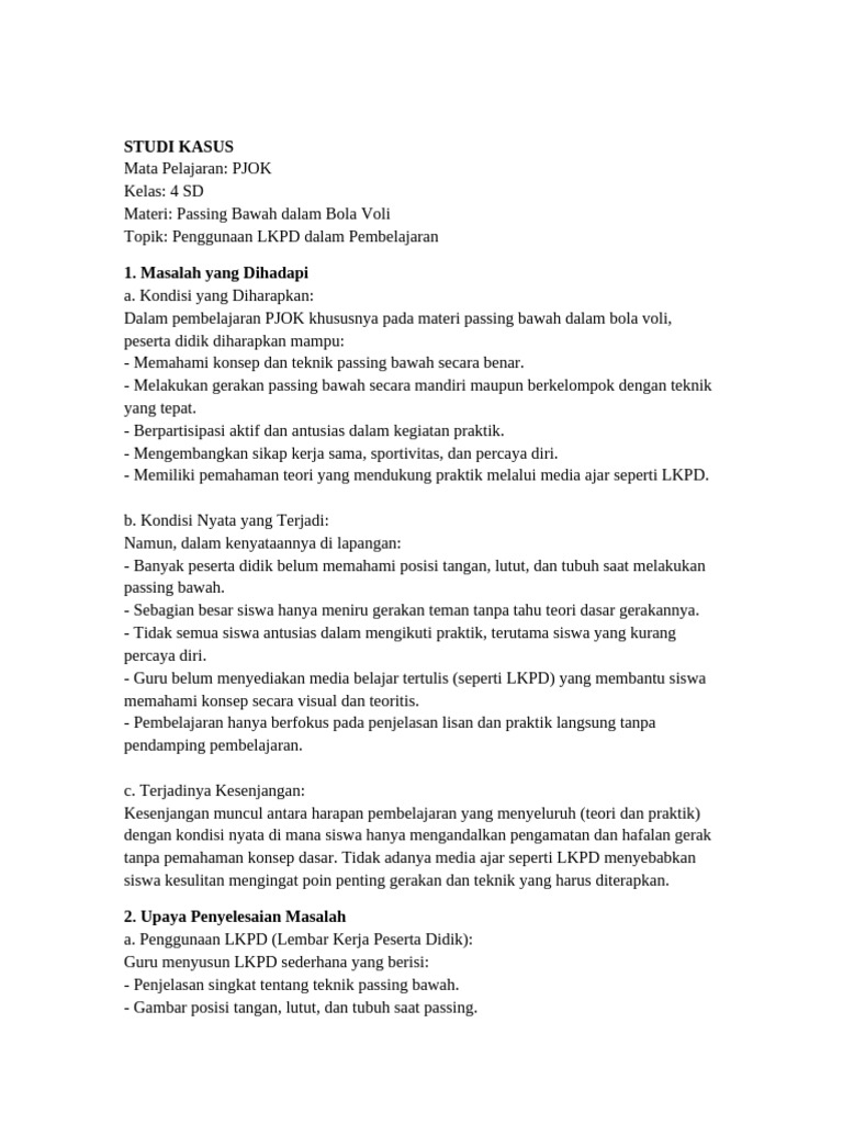 Studi Kasus Tentang Masalah LKPD PJOK Kelas 4 SD | PDF