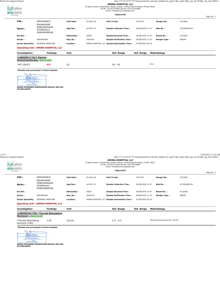 Patient Investigation Report Arun Kumar | PDF | White Blood Cell ...