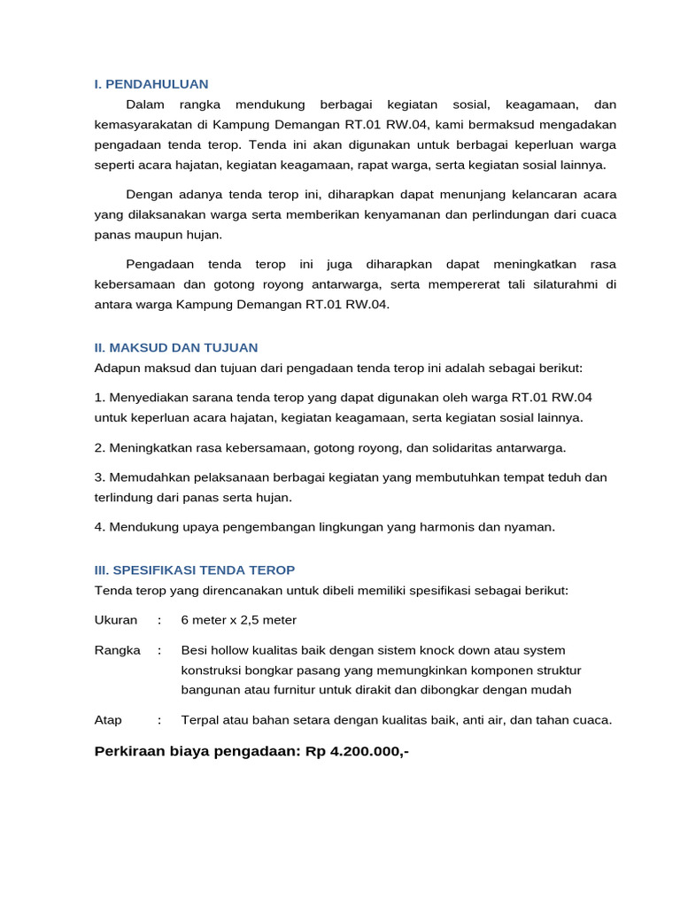 Proposal Pengadaan Tenda Terop | PDF