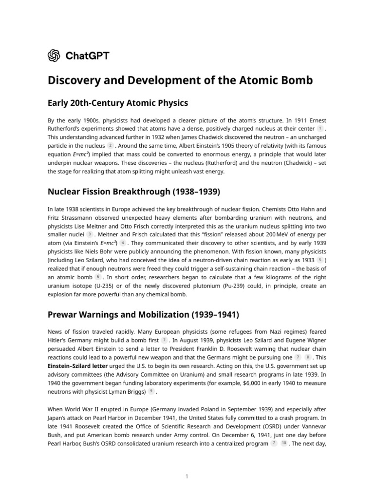 Discovery and Development of The Atomic Bomb | PDF | Nuclear Fission | Manhattan Project