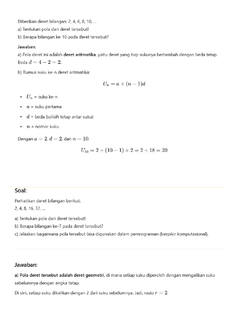 Bilangan Deret BK Kelas 7 | PDF