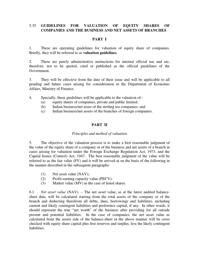 CCI - Guidelines For Valuation | PDF | Valuation (Finance) | Fair Value