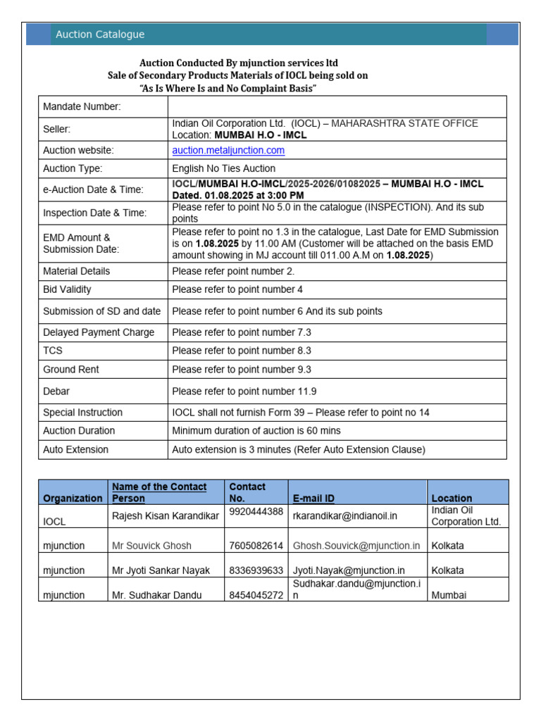 IOCL Mumbai E-Auction Catalogue | PDF | Taxes | Value Added Tax