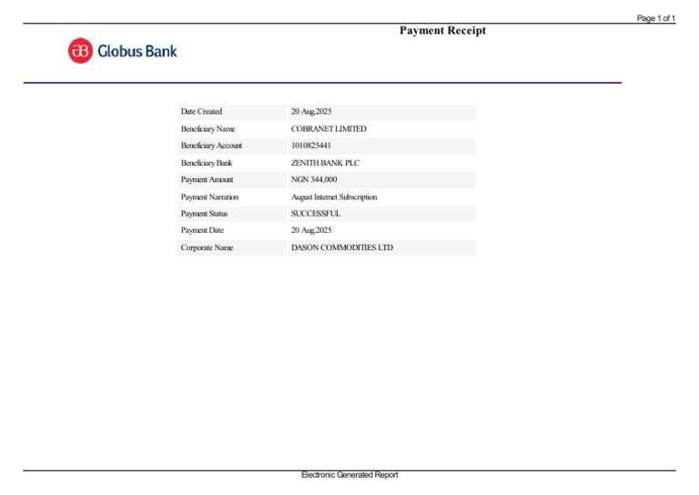 NGN 344k Payment Receipt - Cobranet Limited - 22aug2025 | PDF