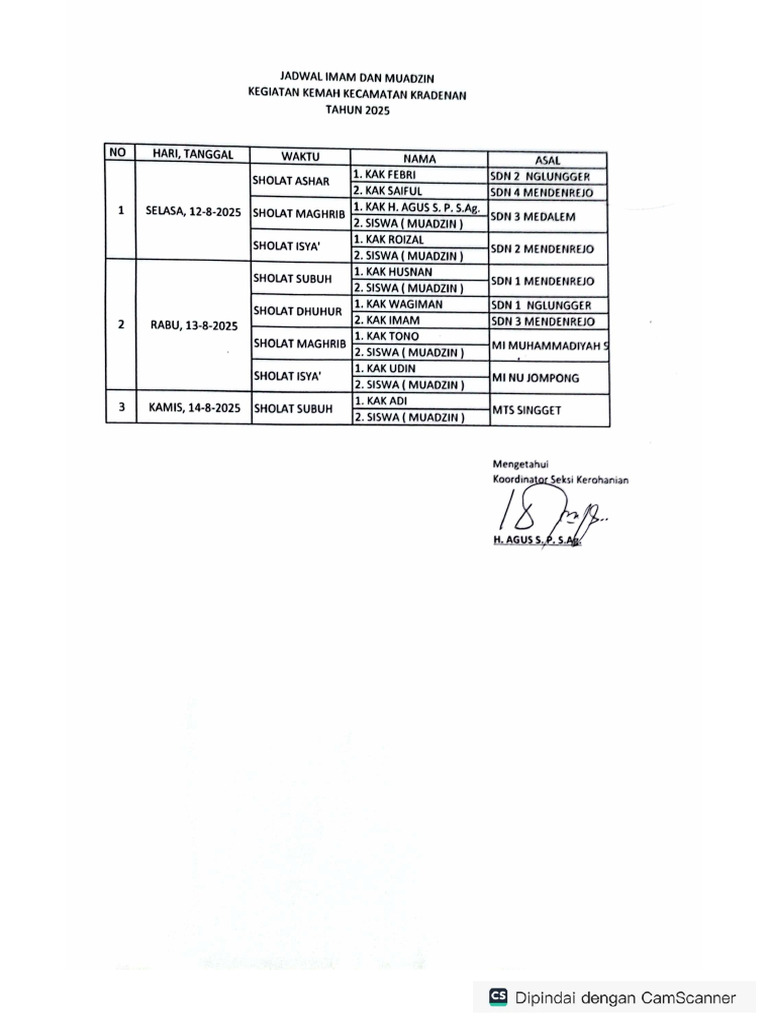 Jadwal Imam Dan Muadzin | PDF