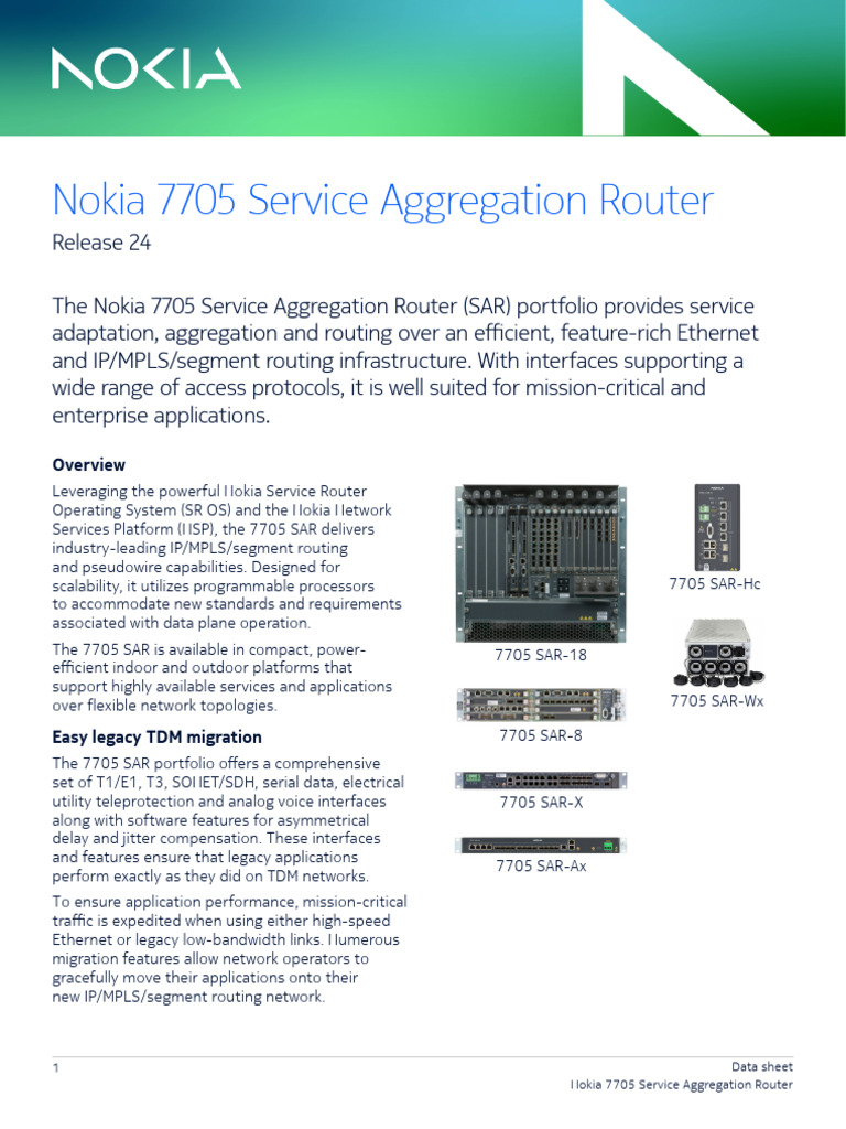 Nokia 7705 SAR Overview and Features | PDF | Networking | Multiprotocol ...