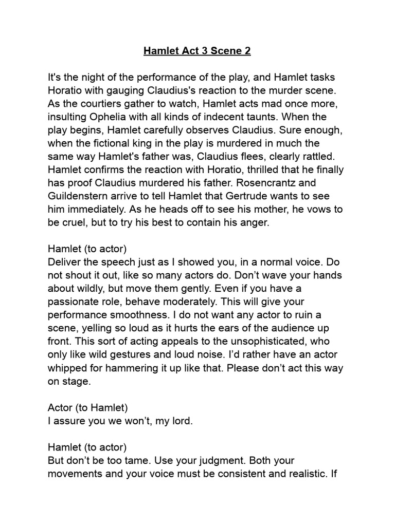 Hamlet Act 3 Scene 2 Summary | PDF | Hamlet