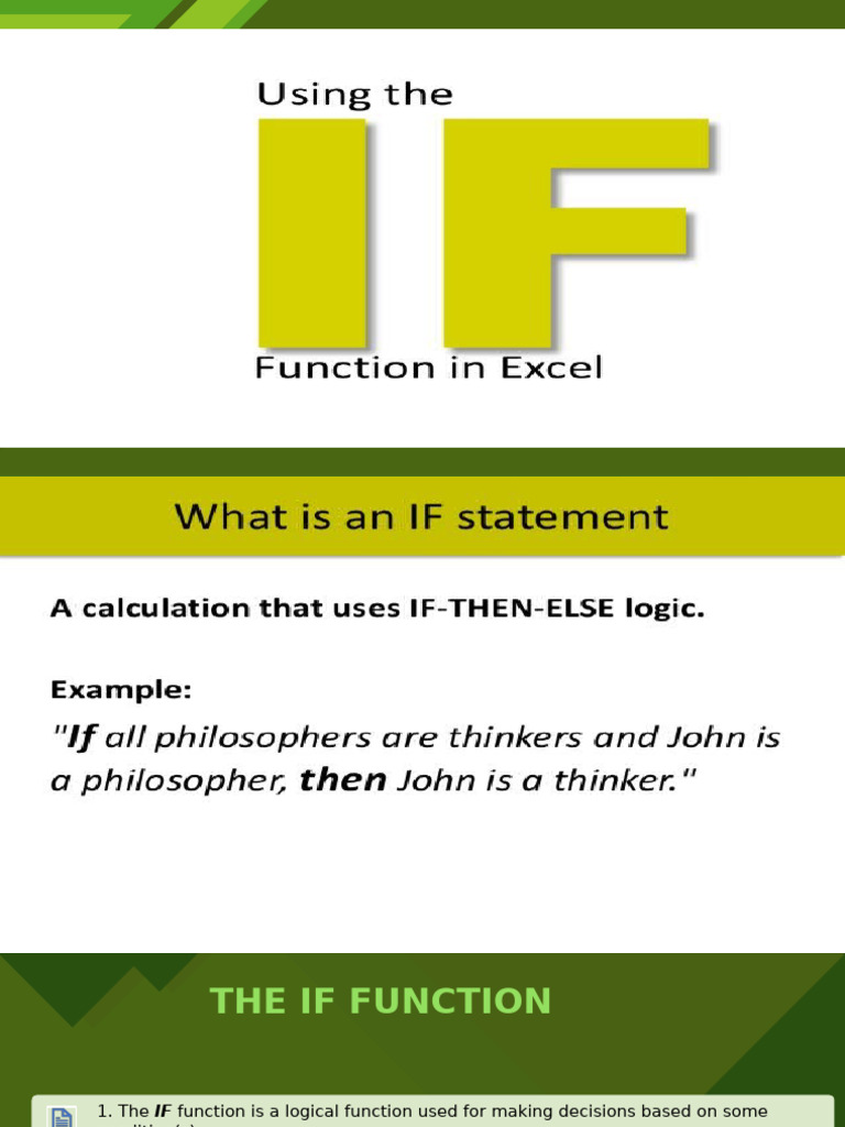 Understanding the IF Function in Excel | PDF | Boolean Data Type ...