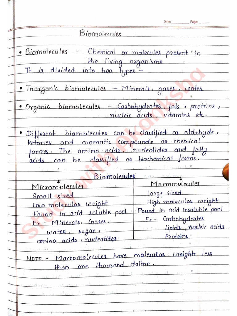 Biomolecules Class 11th Ncert PDF and Notes | PDF