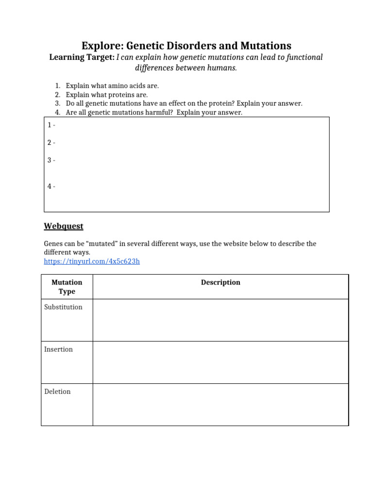 Panter, Nathaniel - Copy of Genetic Mutations Webquest | PDF