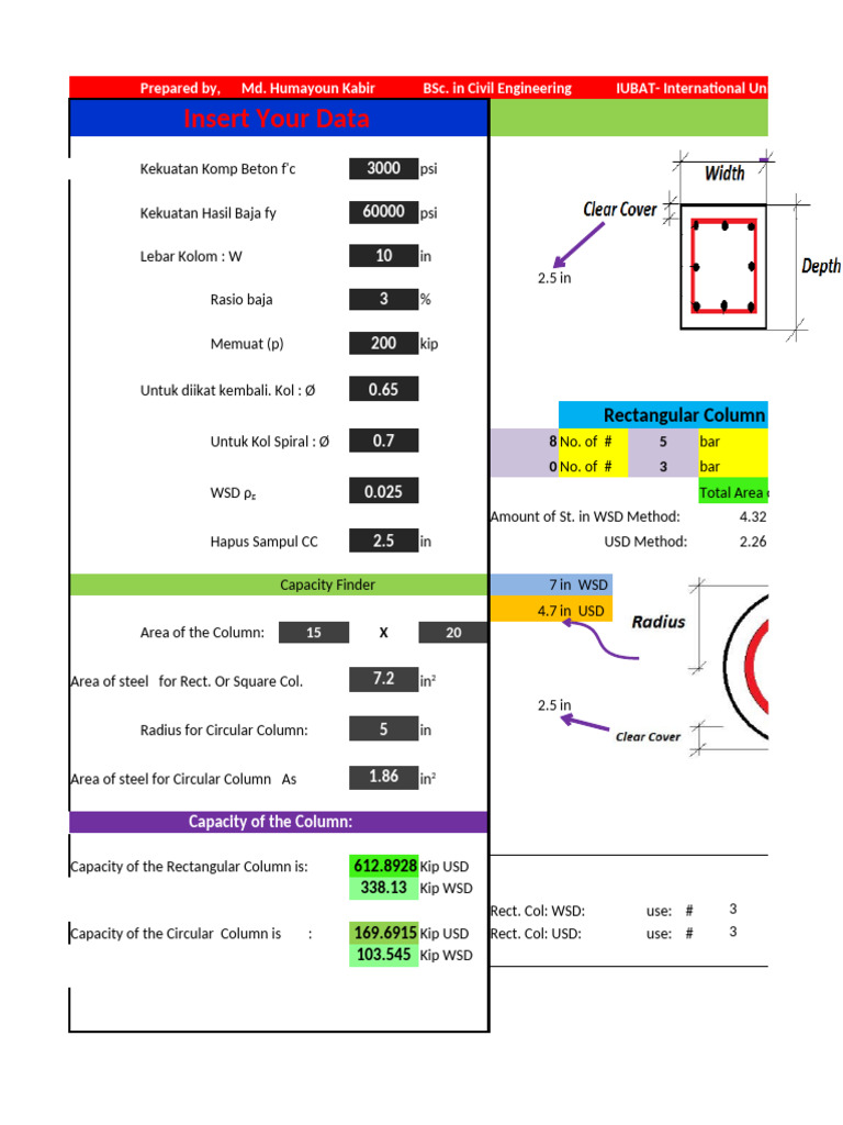 Column Design With Excel | PDF | Column | Bending