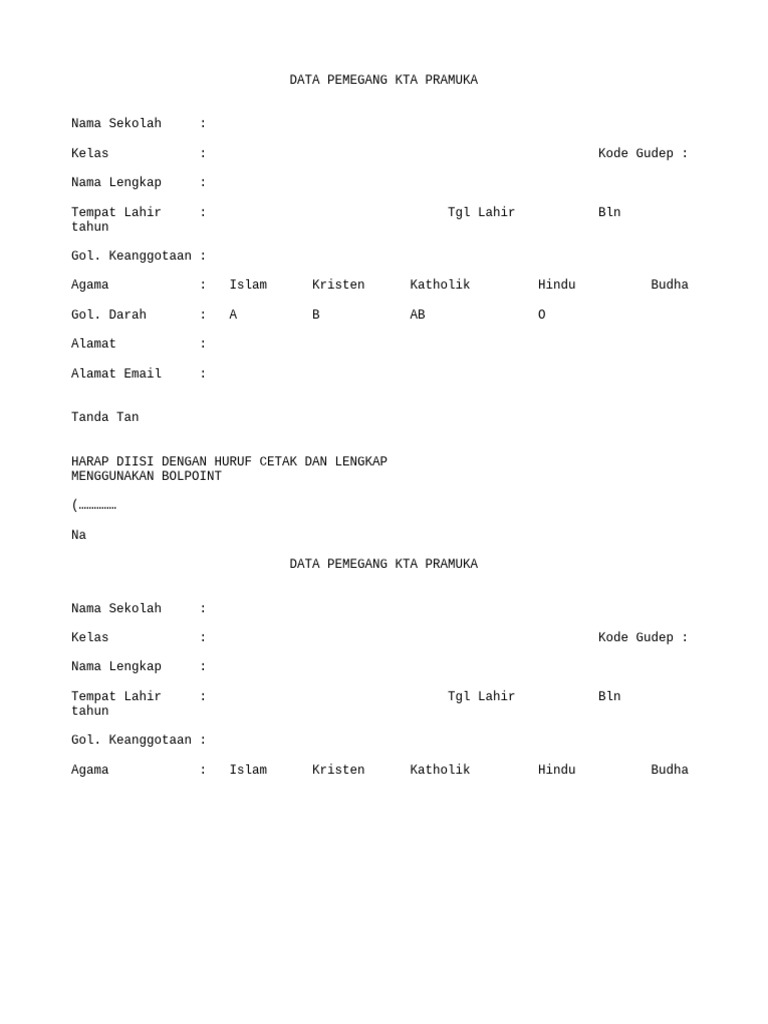 Data Pemegang KTA Pramuka | PDF