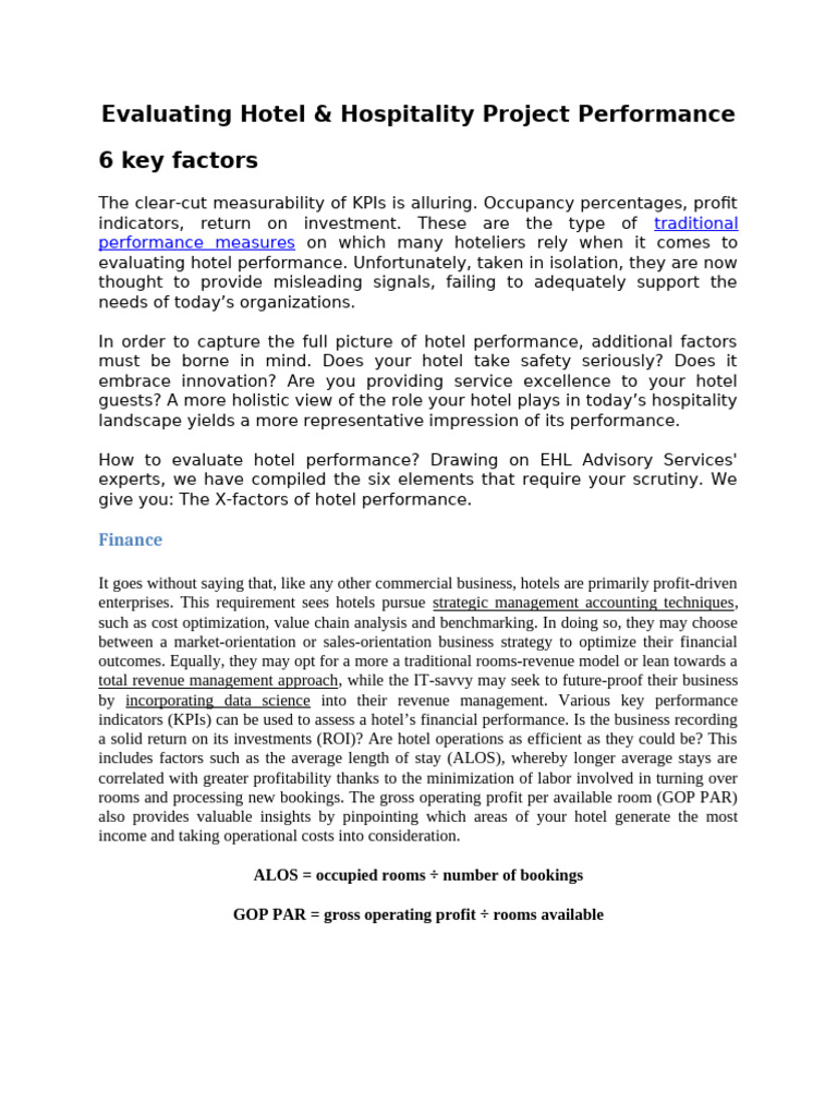 Evaluating Hotel Performance Factors | PDF | Innovation | Performance ...