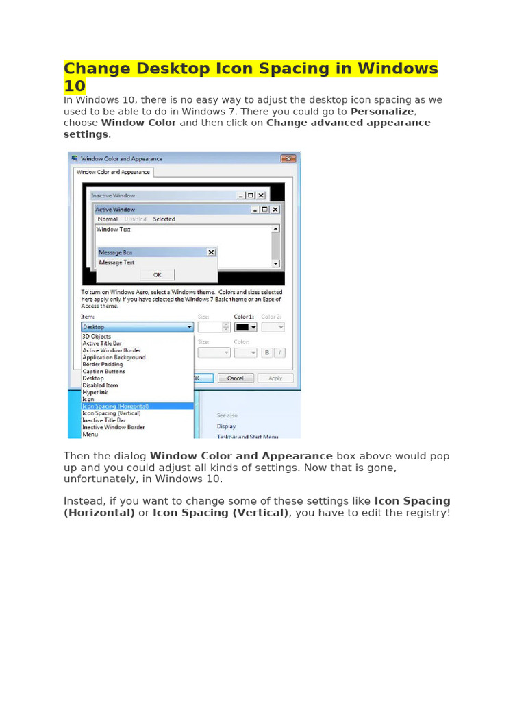 Adjusting Desktop Icon Spacing in Windows 10 | PDF | Windows Registry ...