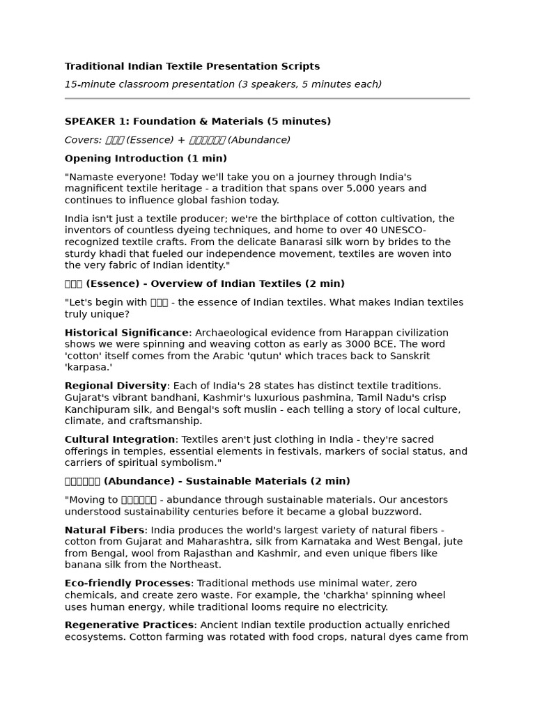 1st Draft - Traditional Indian Textile Presentation Script | PDF ...