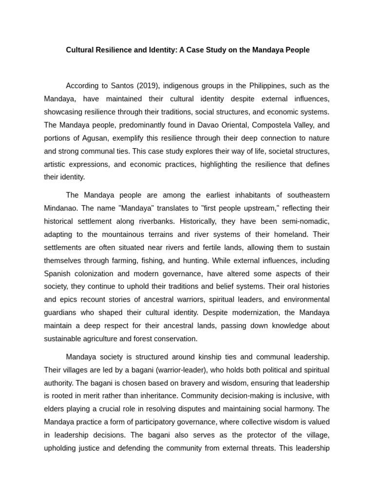 Cultural Resilience and Identity A Case Study On The Mandaya People ...