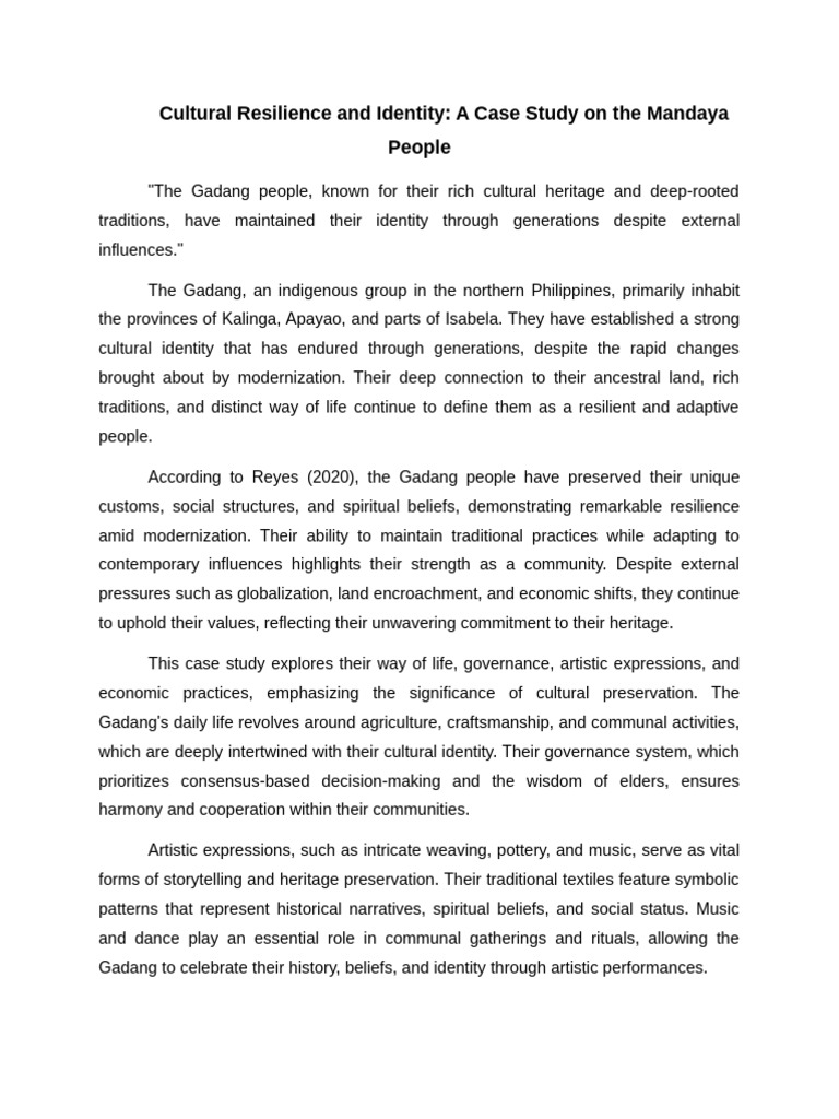 Cultural Resilience and Identity A Case Study On The Mandaya People ...