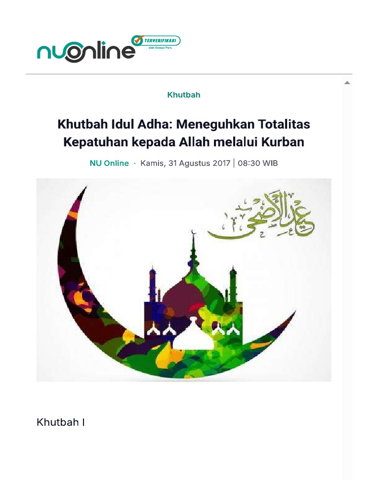 Meneguhkan Totalitas Kepatuhan Kepada Allah Melalui Ibadah Kurban | PDF