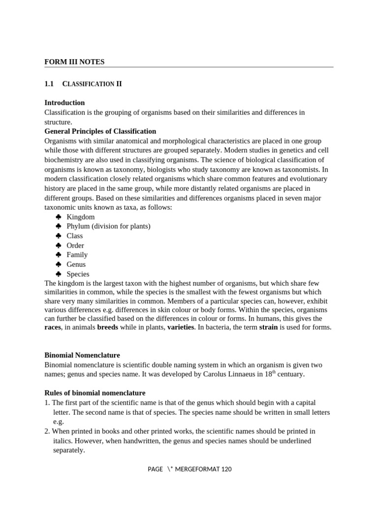 Form 3 Notes | PDF | Taxonomy (Biology) | Leaf