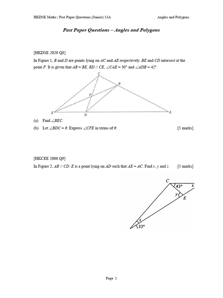 (Junior) 13A - Angles and Polygons | PDF | Euclidean Geometry | Convex ...