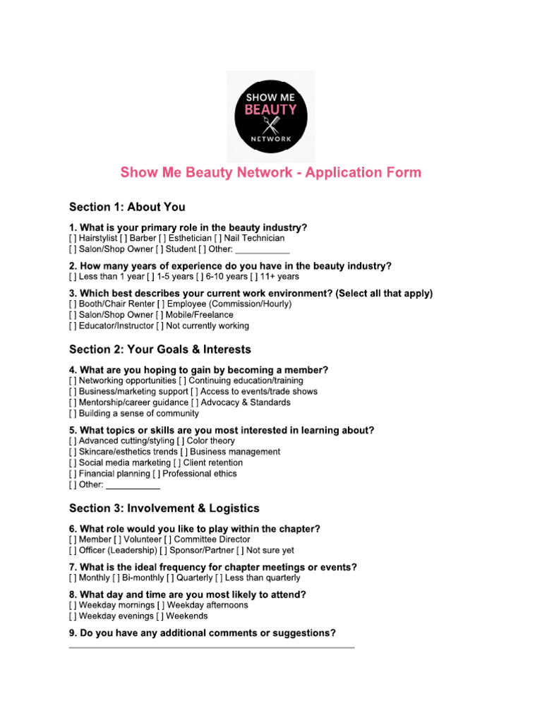 Show Me Beauty Social Media Membership Form | PDF